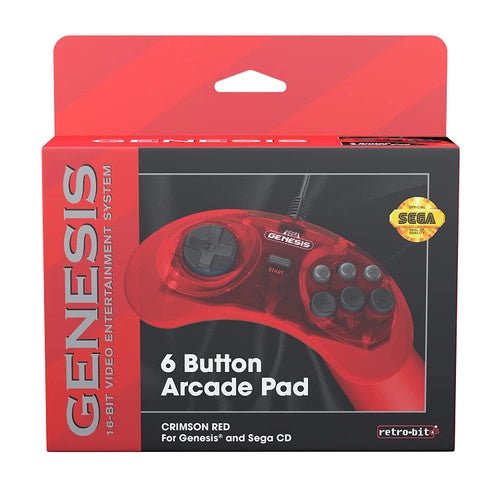 SEGA Genesis 6-button Arcade Original Port Pad Crimson Red Retro-Bit ...
